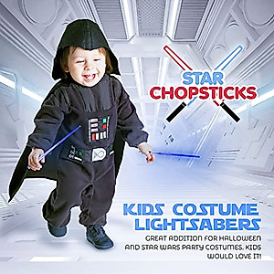 STAR CHOPSTICKS | FREE BOTTLE OPENER & STICKERS | 2 PAIRS DARK BOX | Lightsaber Chopsticks | Star Gifts and Toys for Kids | LED Light Up Reusable Safe Chopstick (Old Model)