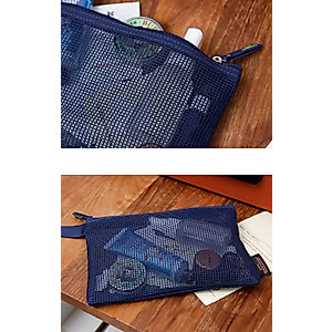 Bags In Bag Mesh Zipper Pouch Makeup Cosmetic Accessories Pencil Case Organizer Mesh Zipper Bags For Storage, Travel, Office (8.6x5.9 in) (Navy)