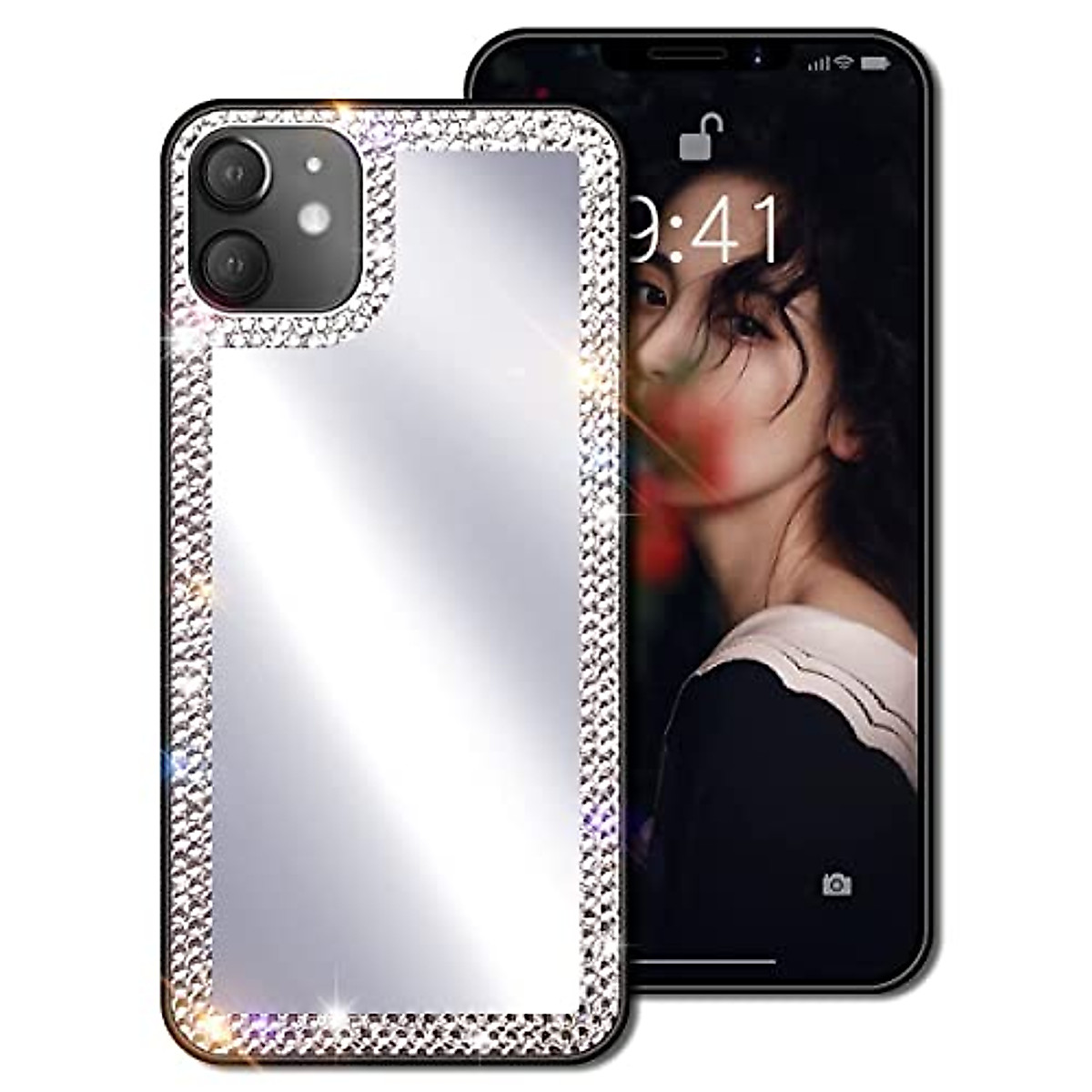 Cavdycidy iPhone 11 Mirror Case Bling with Diamond,Bling Acrylic Mirror Phone Case Crystal That Can Be Used for Outdoor Makeup for Women Girl Who Love Beauty(Bling Diamond Mirror)