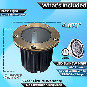 LED Spot Lights Outdoor Landscape Lighting Well Lights 173 - Solid Brass In Ground Light with 7W LED Bulb Security Landscape Lights for Bright Long Lasting Home Garden Patio Pool Area Deck Lighting