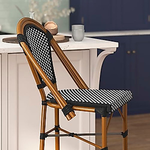 Flash Furniture Bordeaux Commercial Grade Bistro Bar Height Stool, Stackable Indoor/Outdoor Dining Stool, 30" High, Black/White and Natural Finish