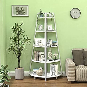 WTZ Corner Shelf, 5 Tier Bookshelf, 70.8 Inch Tall Bookcase, Open Ladder Book Case, Modern Bamboo Corner Storage Bookshelf Stand in Living Room, Bedroom, Office, Kitchen, White