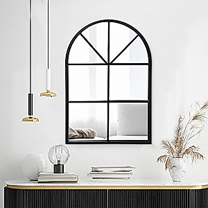 OGCAU Wall Mounted Mirror, Arched Wall Mirror, 20"x30" Arched Window Mirror, Farmhouse Window Mirror with Iron Frame, Mirror Wall Decor for Bedroom, Entryway, Living Room (Black)