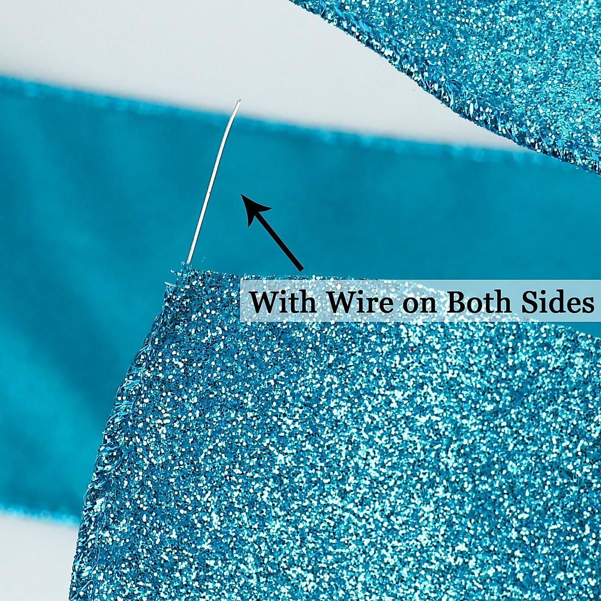 HUIHUANG Turquoise Christmas Ribbon 2-1/2" Sparkle Metallic Glitter Wired Ribbon for Tree, Bows Making, Wreath Supplies, Gift Wrapping, Garland, Home Decor, Crafts -10 Yards