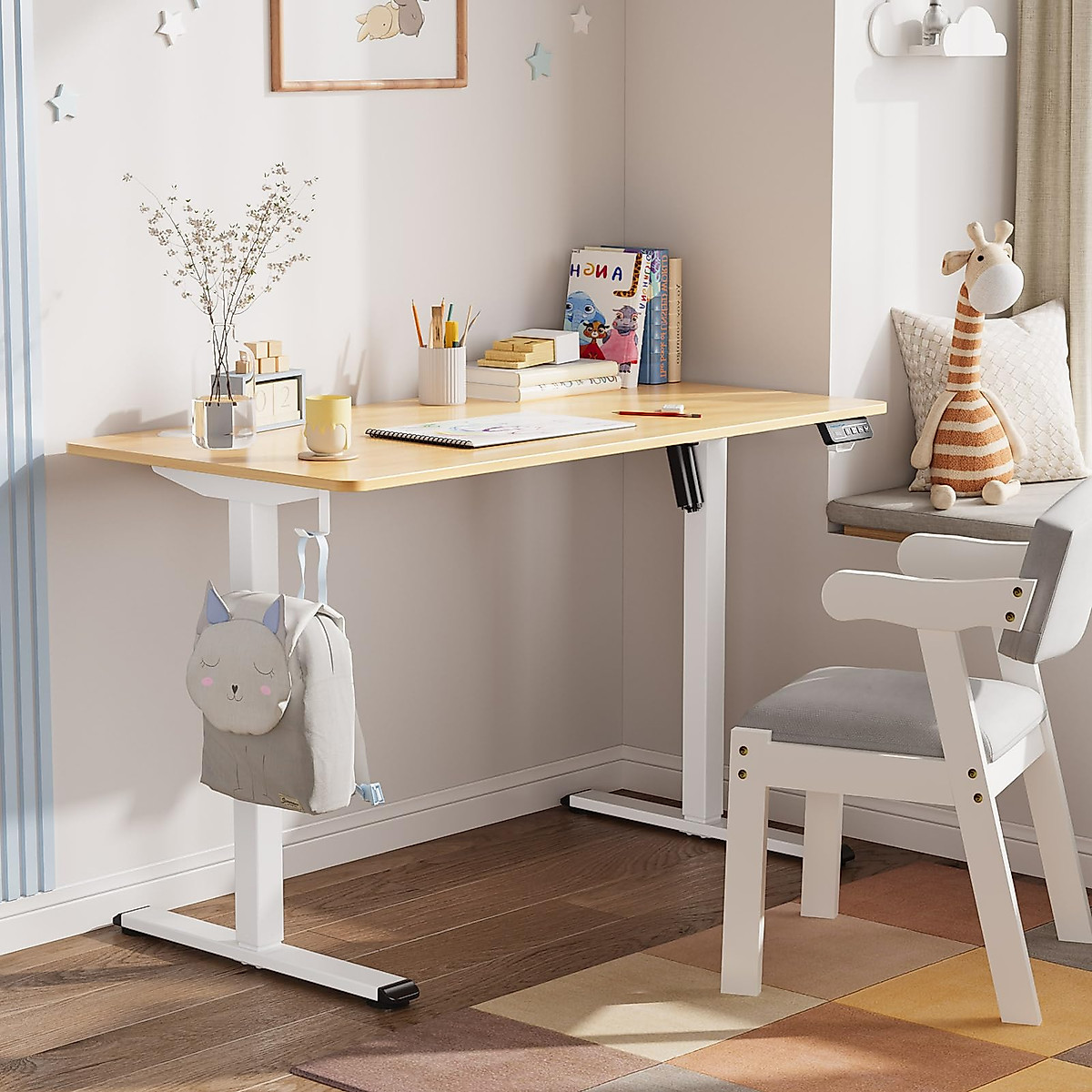 MOUNTUP Height Adjustable Electric Standing Desk - 48 x 24 Inches, Quick Assembly Sit Stand Desk with Memory Controller, Oak