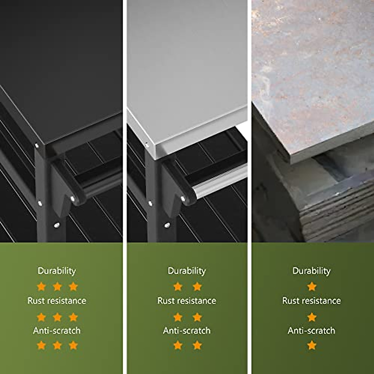 Outdoor Prep Dining Table,Movable Pizza Oven Stand, Stainless Steel Patio Bar Cart,Patio Grilling Backyard BBQ Grill Cart,Dark Gray Tabletop（Black）