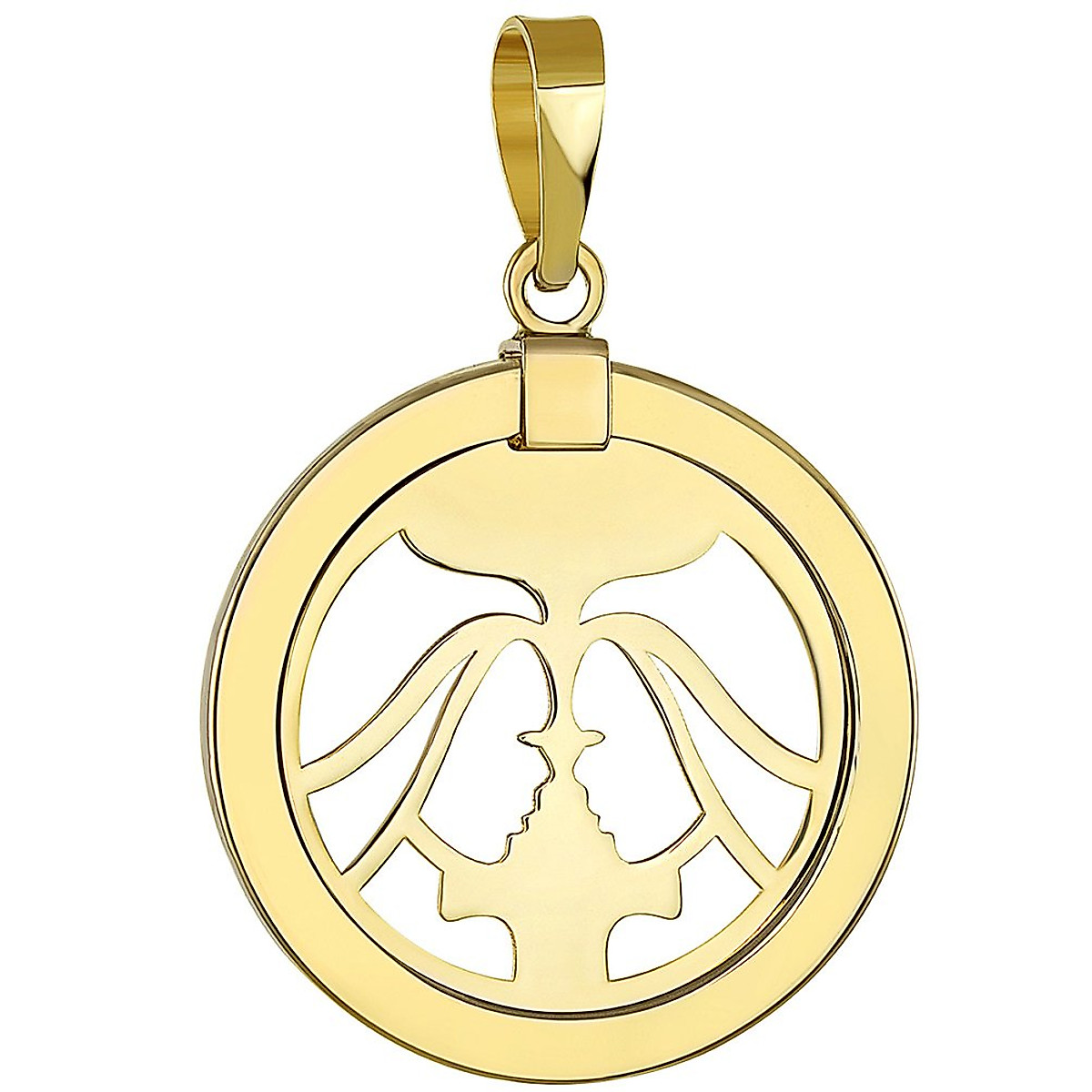 Jewelry America 14K Yellow Gold Reversible Round Gemini Twins Zodiac Sign Pendant