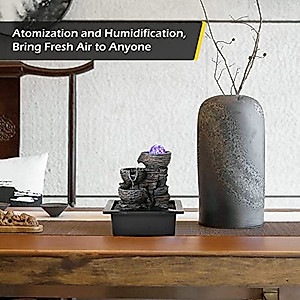Dyna-Living Water Fountains Indoor Tabletop Fountain with Pump Waterfall Fountain Indoor Coloured LED Lights Desk Water Fountains for Home Office Decor