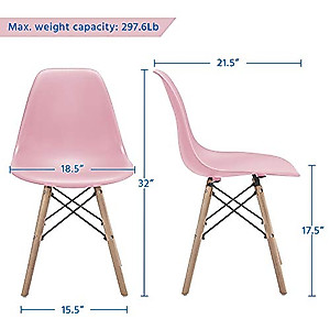 Yaheetech 4PCS Dining Chairs with Beech Wood Legs and Metal Wires Modern Side Shell Eiffel DSW Chairs for Dining Room Living Room Bedroom Kitchen Lounge Reception, Pink