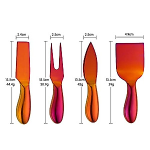Buyer Star 4 Pack Cheese Knife Set, Stainless Steel Butter Spreader Knives Set in Gift Box, Rainbow Red