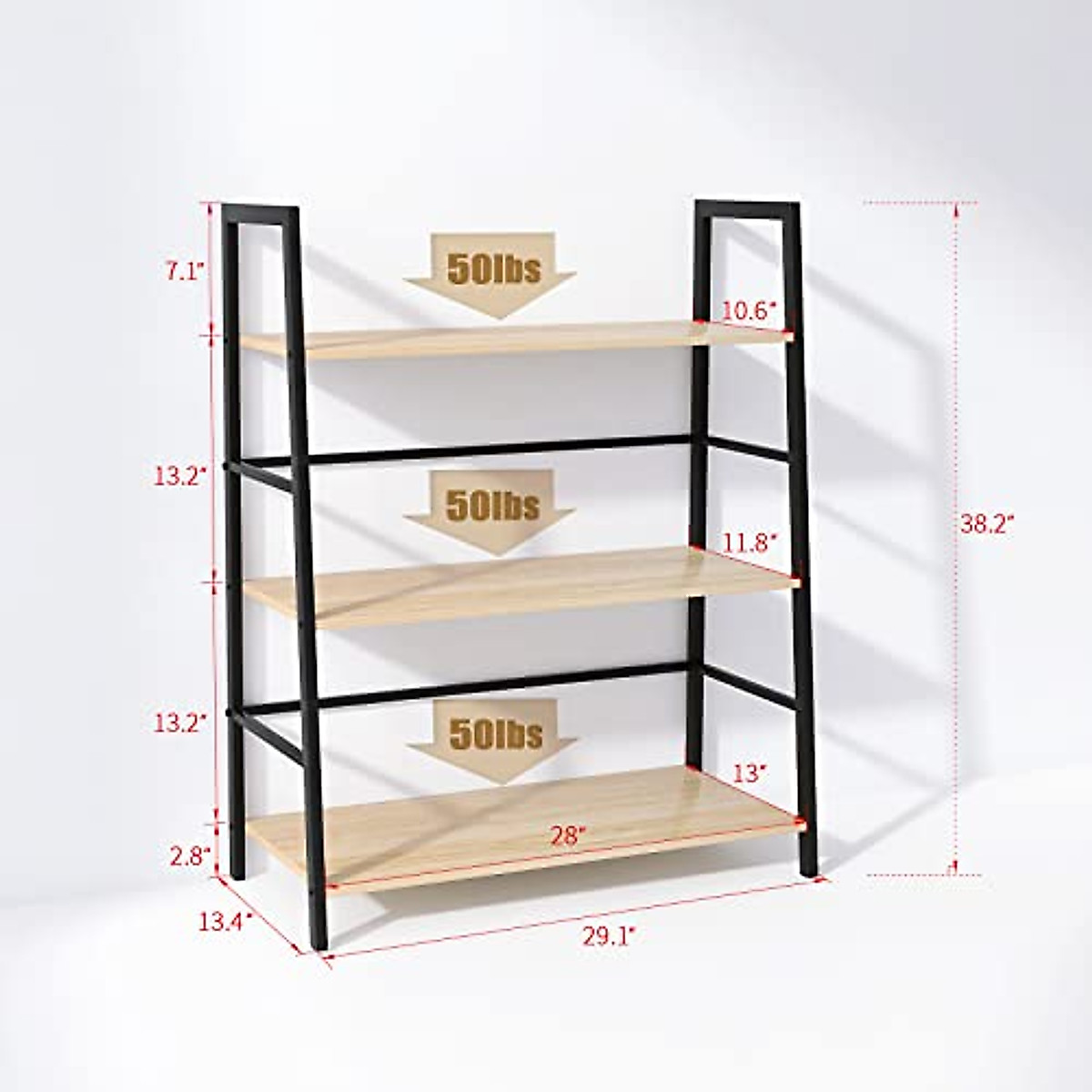 SpringSun 4 Tier Bookshelf Industrial Ladder Shelf Open Display Storage Rack Wood Bookcase with Metal Frame, Freestanding Storage Shelves for Home Office, Living Room, Bedroom, Kitchen