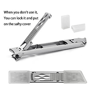 SGNEKOO Ultra-Thin Nail Clippers Foldable Nail Cutter with Double End Curved and Bevel Blade Portable Fingernail Trimmer & Nano Polish Glass File Kit (Silver)