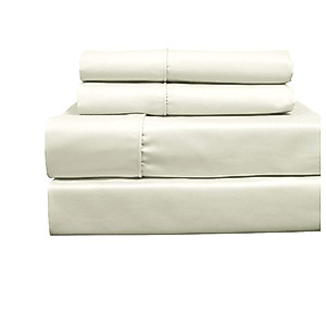 Royal Hotel Bedding 650-Thread-Count Bed Sheets - Wrinkle Free Sheets - Deep Pocket, Cotton Blend, Sateen Sheets, Hypoallergenic, 4 Piece - Queen - Ivory