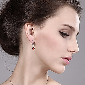 Gem Stone King 925 Sterling Silver Red Garnet and White Zirconia Dangle Earrings For Women (5.00 Cttw, Gemstone January Birthstone, Oval 10X8MM, Trillion 5MM)