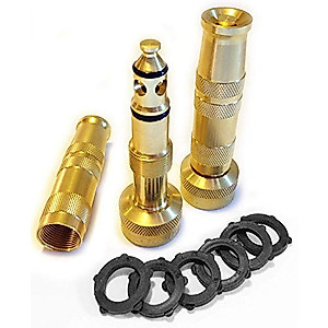 Hose Nozzle High Pressure - Lead-Free Brass for Car Or Garden - Solid Brass - 2 Nozzle Set - Adjustable Water Sprayer from Spray to Jet - Heavy Duty - Fits Standard Hoses - with Gardening E-Book