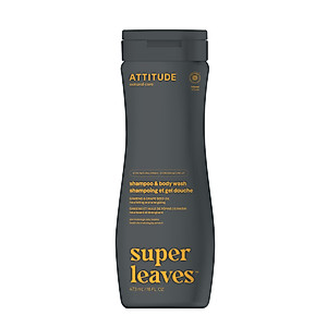 ATTITUDE 2-in-1 Body Wash and Hair Shampoo, EWG Verified Shower Gel, Dermatologically Tested, Made with Naturally Derived Ingredients, Vegan Personal Care, Ginseng and Grapeseed Oil, 16 Fl Oz