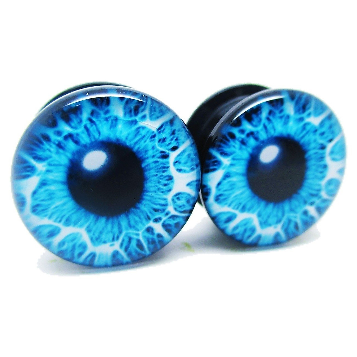 Pierced Republic Blue Eye Ear Plugs - Acrylic - Screw on - New *Pair* - 8 Sizes (0 Gauge (8mm))