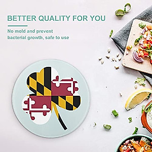 Maryland Flag Shamrock Glass Cutting Board Round Kitchen Decorative Chopping Blocks Mats Food Tray for Men Women