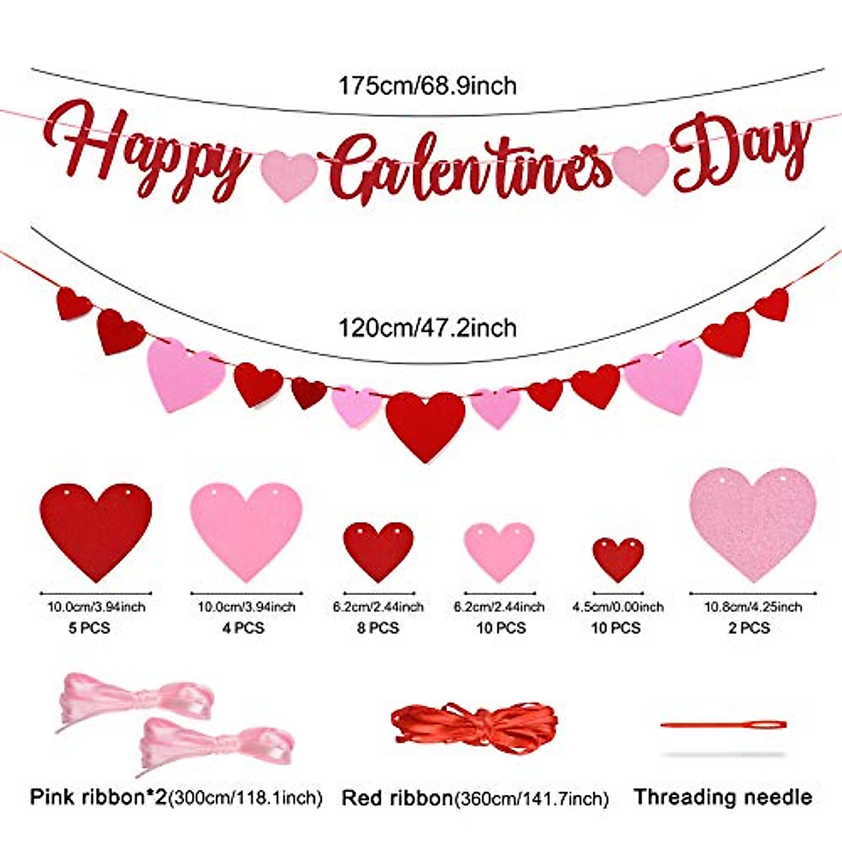 Galentine's Day Banner, Happy Galentines Day Garland Sign, Pink Red Heart Banners Decor Decoration Galentines Day Party Supplies