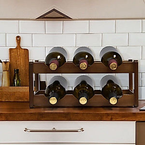 MYITYARD Wine Rack, 2-Tier 6 Bottles Bamboo Wine Cabinet for Countertop, Free Standing Wine Bottle Storage Holder for Home Kitchen Bar Table Top Cellar Basement Pantry, Brown