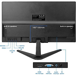 22 Inch 1080P Thin LED Monitor with HDMI VGA Built in Speaker Compatible with CCTV Security DVR NVR