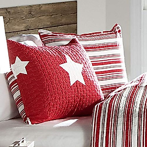 Lush Decor Red Star Quilt-Reversible 2 Piece Pattern Striped Bedding Set with Pillow Shams, Twin