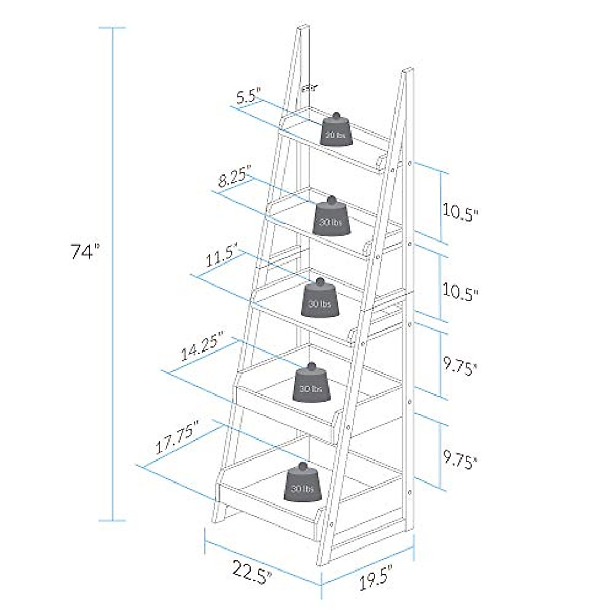 Cascade 5-Shelf Ladder Bookcase - Alpine Gray (318-827)