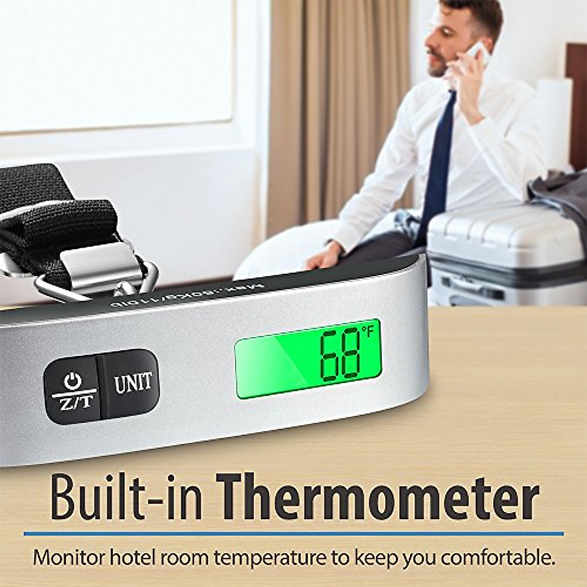 Fosmon Digital Luggage Scale (2 Pack), LCD Display Backlight Temperature Baggage Scale w/ 110lbs Capacity, Portable Stainless Steel Hanging Luggage Weight Scale w/ Tare Function for Travelers - Silver