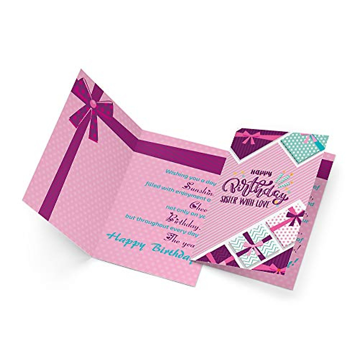 Birthday Card Sister With Love, Prime Greetings, Made in America, Eco-Friendly, Thick Card Stock with Premium Envelope 5in x 7.75in, Packaged in Protective Mailer