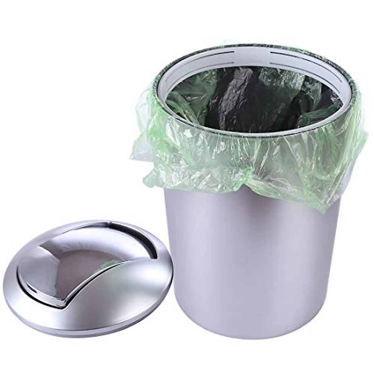 HMANE 6.5L Swing Lid Trash Can,Wastebasket Dustbin Garbage Bin with Swing Top - (Silver)