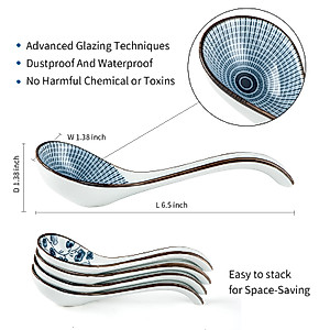 KHOI NGUYEN Soup Spoons Asian Soup Spoon ceramic Pho Spoons Chinese Soup spoons dumpling Japanese Soup Spoons Vietnamese Gifts set Asian Spoons Soup Ramen Korean Thai Wonton Kitchen Utensils Set of 4