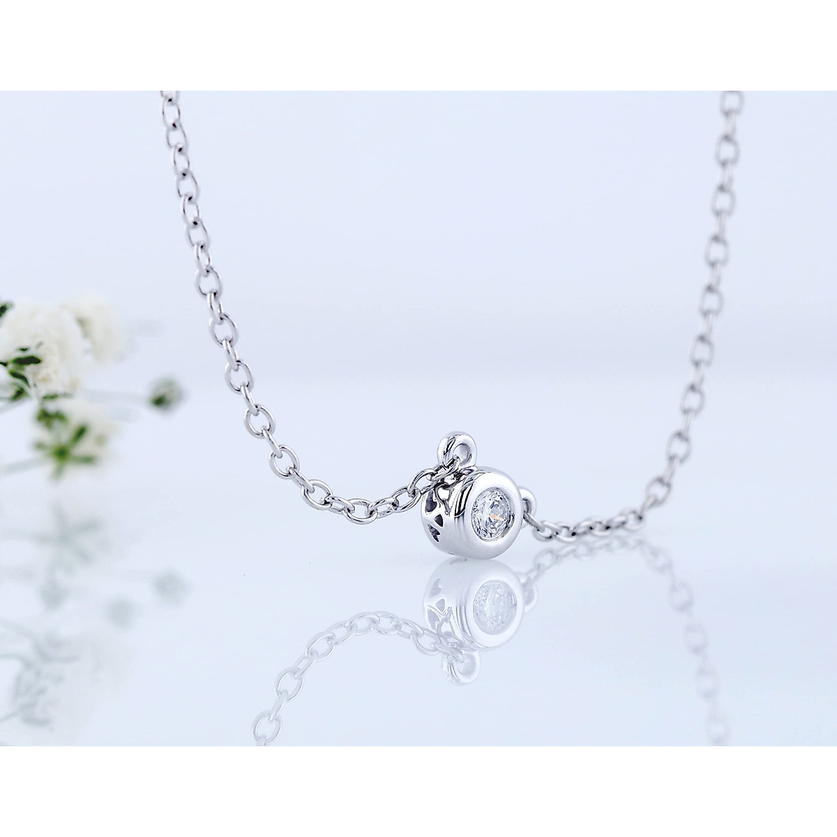 Dazzlingrock Collection 0.05 Carat (ctw) 10K Round Diamond Ladies Solitaire Pendant 1/20 CT, White Gold