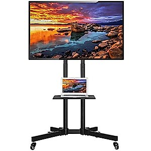 Yaheetech Mobile TV Stand with Wheels for 32-75 Inch LCD LED Screens TVs, Height-Adjustable Rolling TV Cart Hold up to 110 lbs, Trolley Floor Stand w/Tray, Max VESA 600x400mm