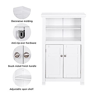 Spirich Bathroom Storage Cabinet, Floor Wood Cabinet with Doors and Adjustable Shelves, Freestanding Entryway Cabinet Organizer (White)