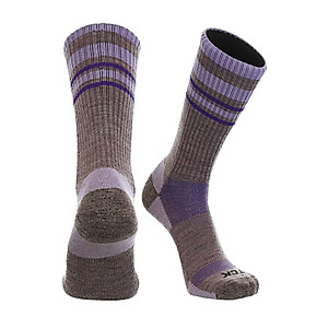 TCK Merino Wool Striped Crew Socks (Plum/Lavender, Large)