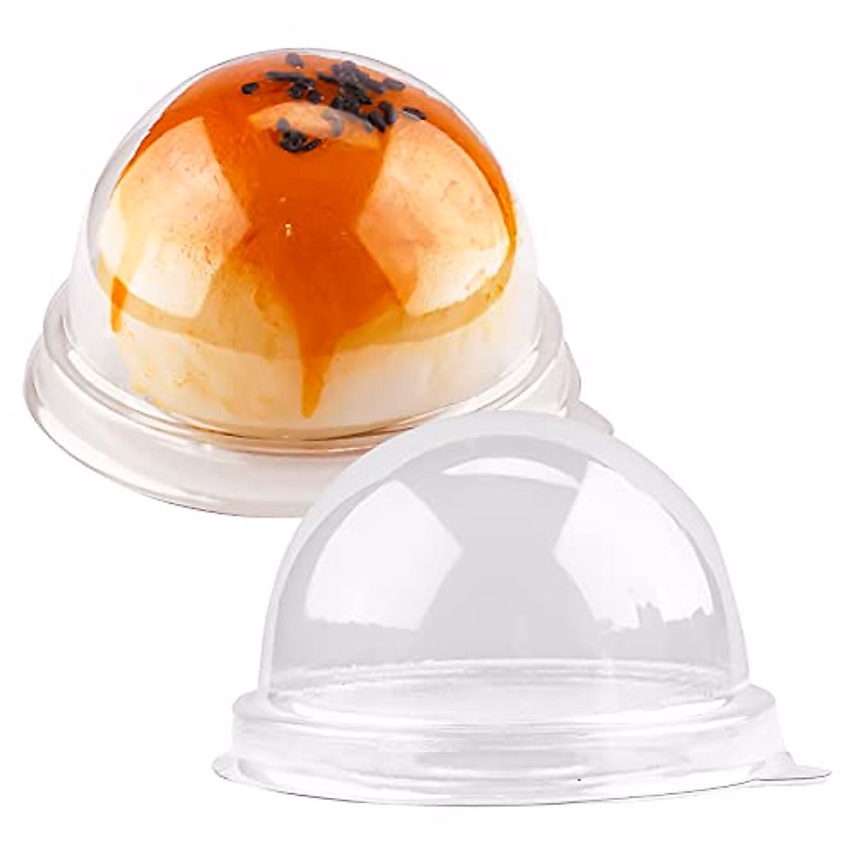 Zezzxu 50 Pack Mini Bundt Cake Containers Clear Plastic Cupcake Box with Dome Lids for Chocolate Covered Cookies, Muffin, Cheesecake, Mooncake and Other Mini Desserts (Clear Base)