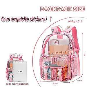 HTWO Clear Backpack for Girls Stadium Approved, PVC Backpacks Suitable for Elementary School, passed CPSC and With Pendant. (Pink)