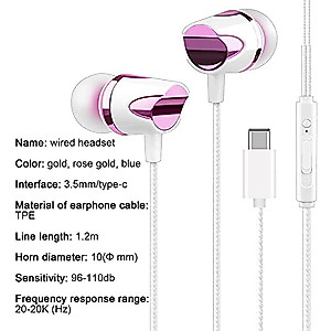Trusway in-Ear Wired Headphones Earbuds with Microphone and Volume for Universal Earphone Noise-canceling 1.2m Stereo Wired for Mobile Phone Blue-Type-c