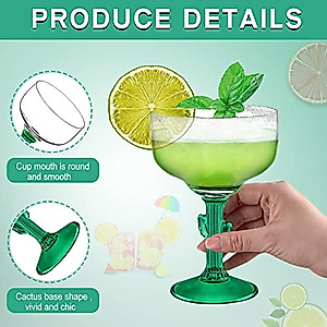 4 Pack Cactus Margarita Glasses Saguaro Margarita Glasses Cactus Green Rim Hand Blown Cactus Cocktail Glass for Drinking Margaritas, Pina Coladas, Daiquiris, and Other Cocktails (12 oz)