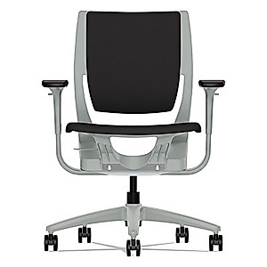 HON Purpose Platinum Shell Mid-Back Chair with Adjustable Arms for Office or Computer Desk, Black Fabric