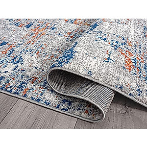 Abani 5x7 (5'3" x 7'6") Blue, Grey & Orange Area Rug, Abstract Vintage Rugs Contemporary Living Room Area Carpet