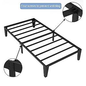 FIRSTHOMES Bed Frame/ Twin Bed/ Twin Platform Bed Frame / Twin Size Metal Bed Frame with Steel Slats / No Box Spring / 12" Metal Bed Frames / Easy Assembly/ Without Headboard- Black