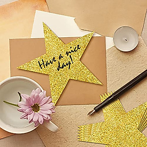 100 PCS Glitter Gold Five Star Cutouts Paper Star Confetti Cutouts Gold Star Cutouts for Bulletin Board Stars Accents Classroom Wall Party Decoration Supply