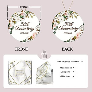 Kokaaee 50th Year Anniversary Ornament Wedding Marriage 50 Years Anniversary Valentines Day Gifts Ideas Hanging Ceramic Decorations for Her Him Parents Couple Husband Wife Present