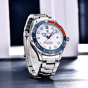 Pagani Design 007-Model Automatic Diving Watches for Men NH35 Movement, Stainless Steel Materials, Rotating Ceramic Bezel, Sapphire Domed Mirror, 100M Waterproof Mechancial Self Winding Wrist Watch