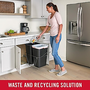 Rubbermaid Kitchen Cabinet Pull-Out Trash Can and Recycling Bin, 20-Gallon, Black, Under Sink Trash/ Recycling, for Home/Kitchen/Bathroom/Office/Garage