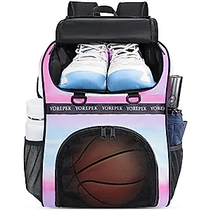 YOREPEK Basketball Bag, Large Basketball Backpack with Shoe Compartment and Ball Holder for daughter son, Water Resistant Soccer Bag for Sport Training Equipment Fits Volleyball Football Gym Pink