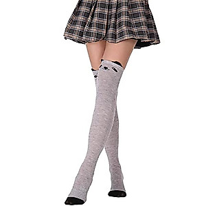 Women Cartoon Cute Animal Stockings Fashion Over Knee Craft Beer Stocking (Grey, One Size)