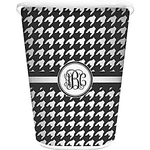 RNK Shops Personalized Houndstooth Waste Basket - Single Sided (Black)