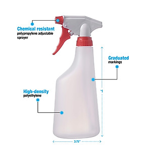 Consolidated Plastics Leakproof Spray Bottle with Red Sprayer, HDPE, Natural, 22oz, 12 Piece